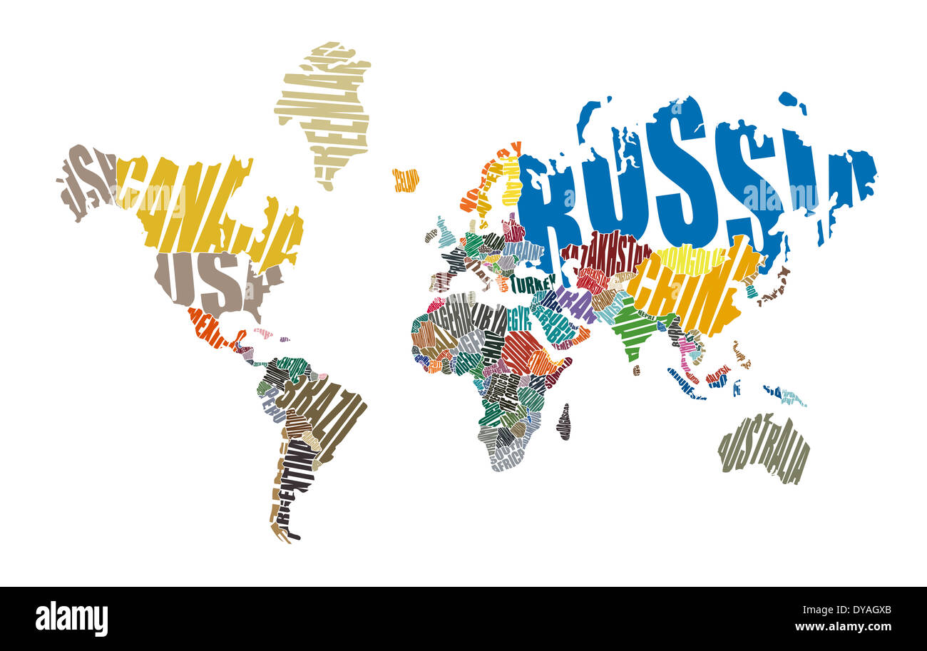Text world map Stock Photo - Alamy