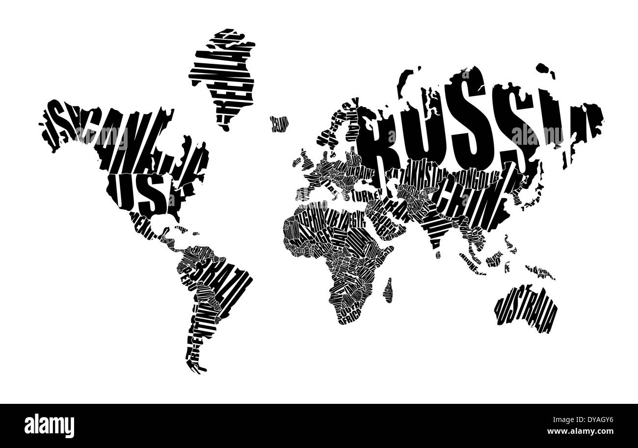 Text world map Stock Photo - Alamy