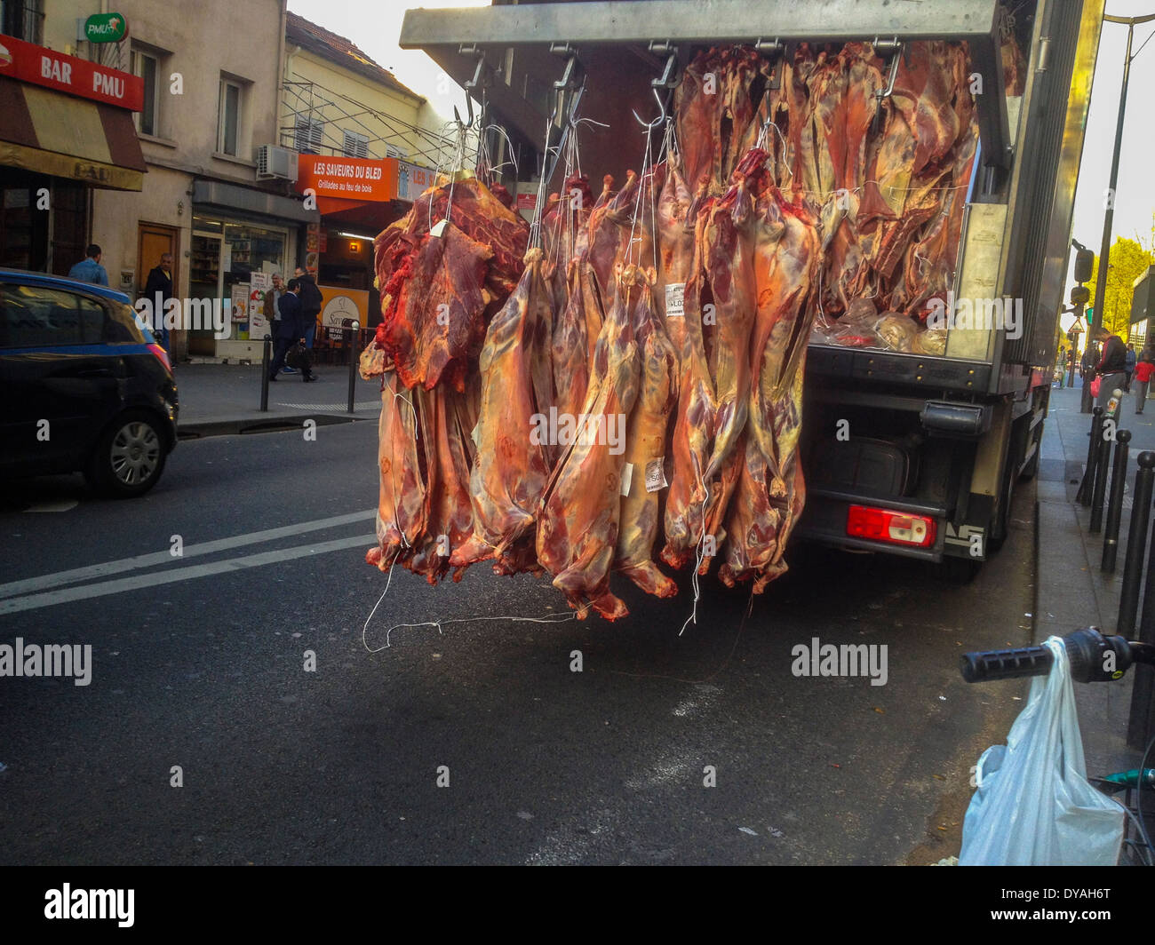 Paris, France, Detail, Rear, French Butcher Shop Truck, delivering Meat ...