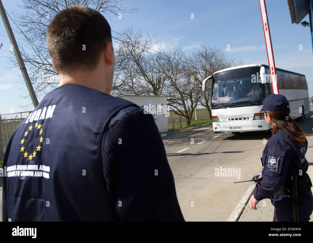 Ukraine. 8th Apr, 2014. EUBAM service man and Moldovan border guard ...