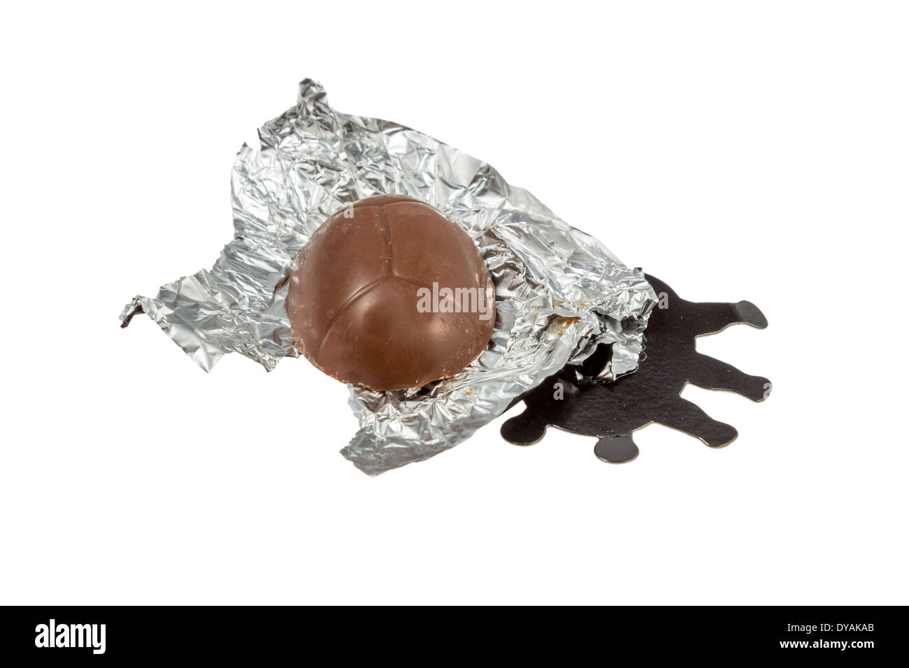 chocolate ladybird wrapped in aluminum foil isolated on white ...