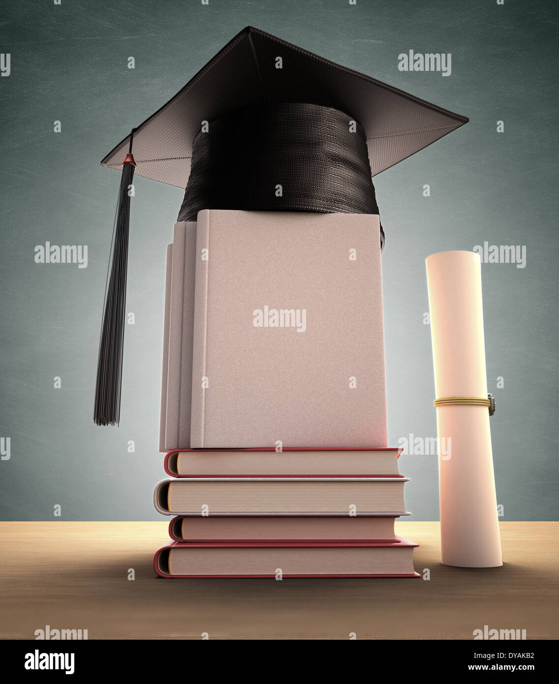 Graduation cap over the pile of books. Your image or text on the cover ...