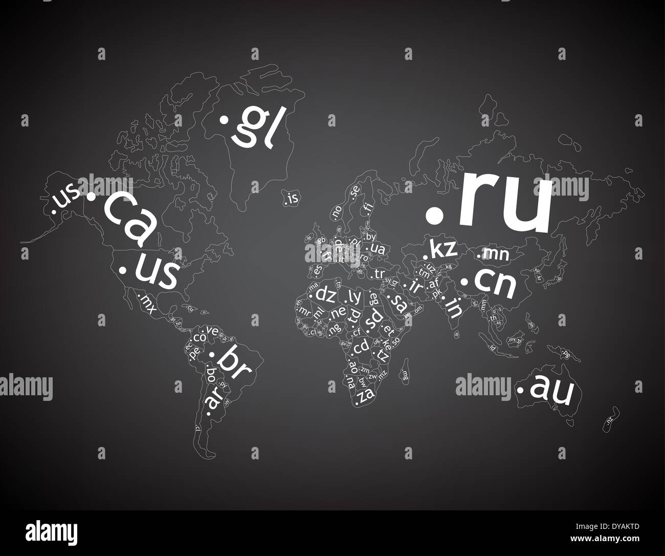 Map of the world top-level domain Stock Photo - Alamy
