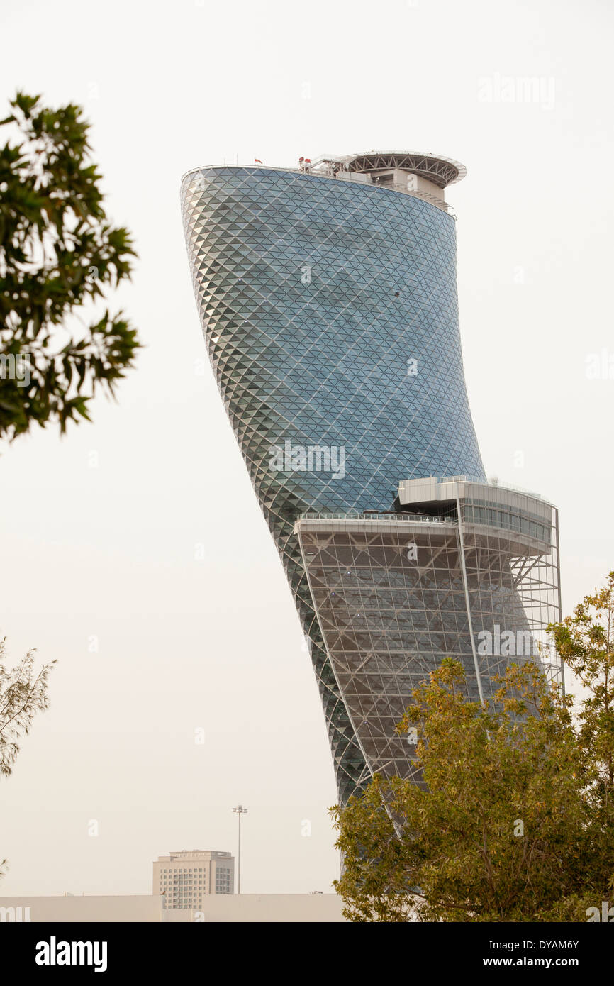 The Capital Gate Tower & Hyatt Capital Gate Hotel is build leaning at ...