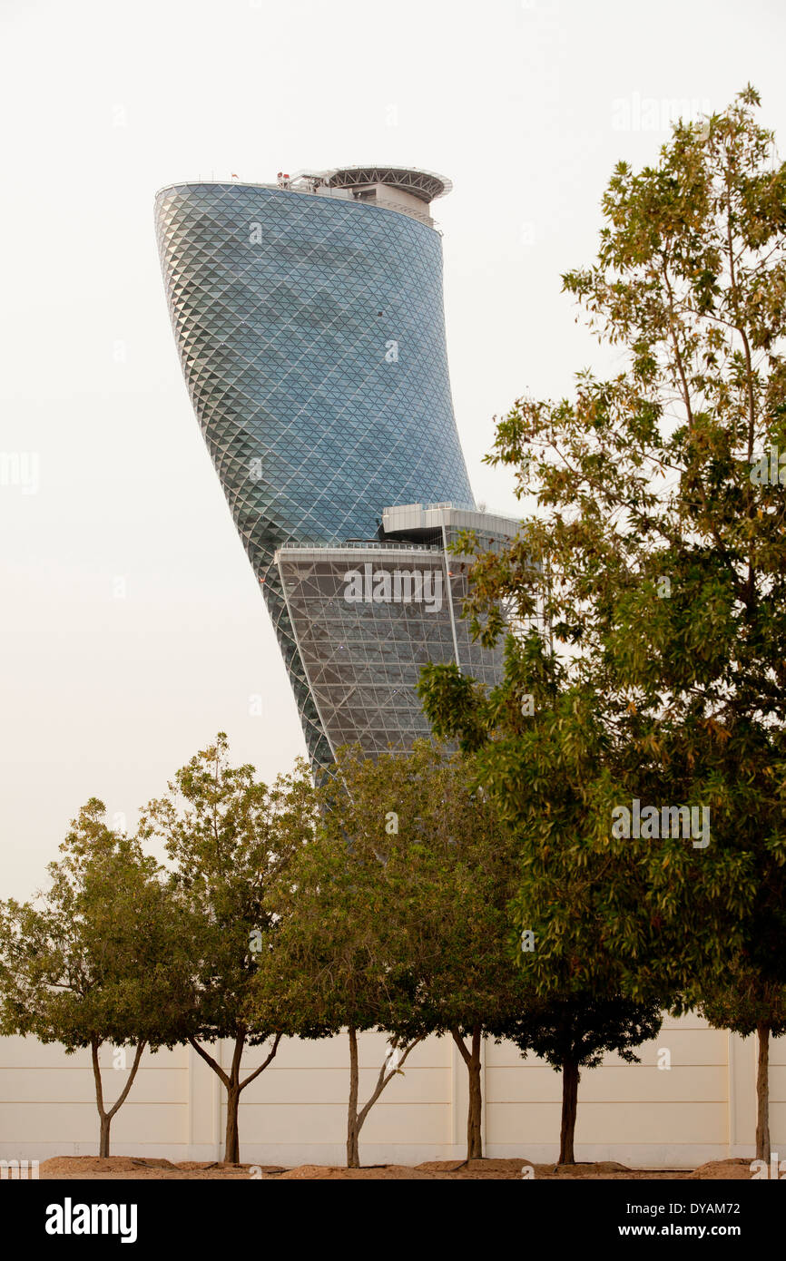 The Capital Gate Tower & Hyatt Capital Gate Hotel is build leaning at ...