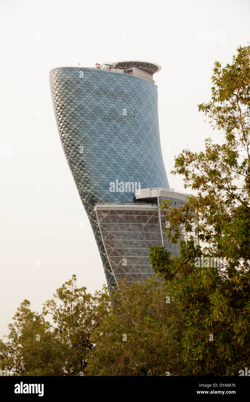 The Capital Gate Tower & Hyatt Capital Gate Hotel is build leaning at ...