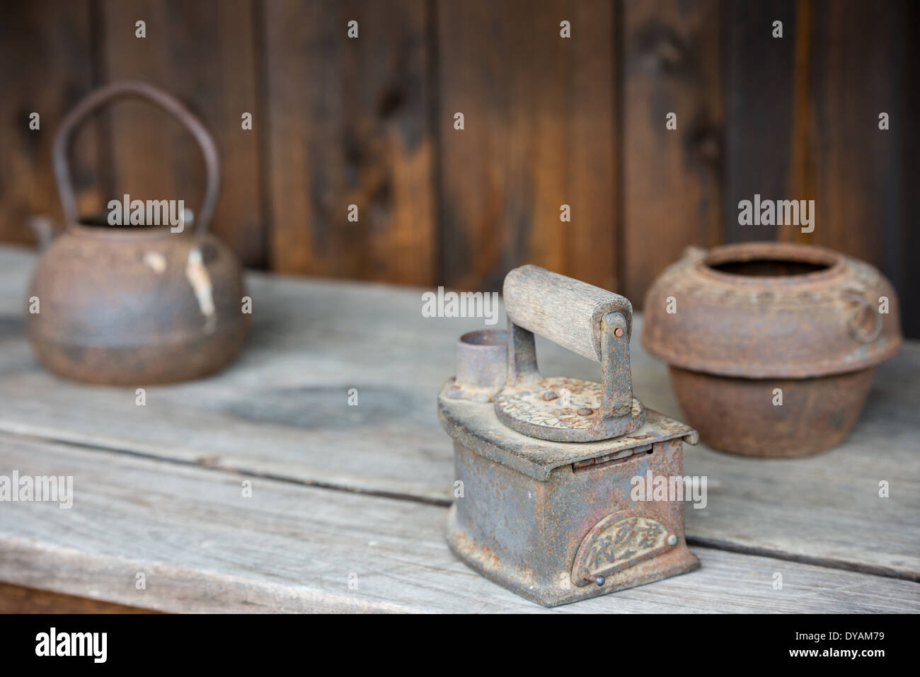 Old Japanese kettle, iron and pot Stock Photo - Alamy