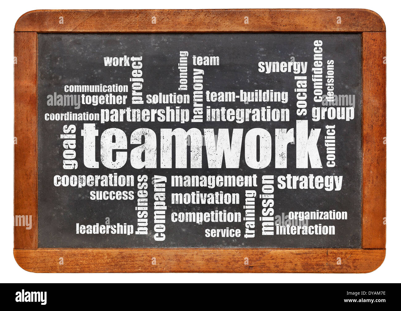 teamwork word cloud on a vintage blackboard isolated on white Stock ...