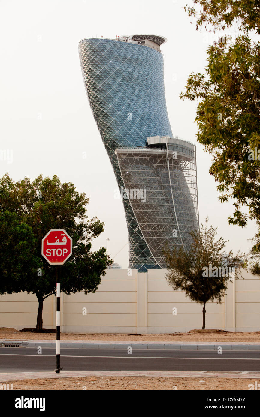 The Capital Gate Tower & Hyatt Capital Gate Hotel is build leaning at ...