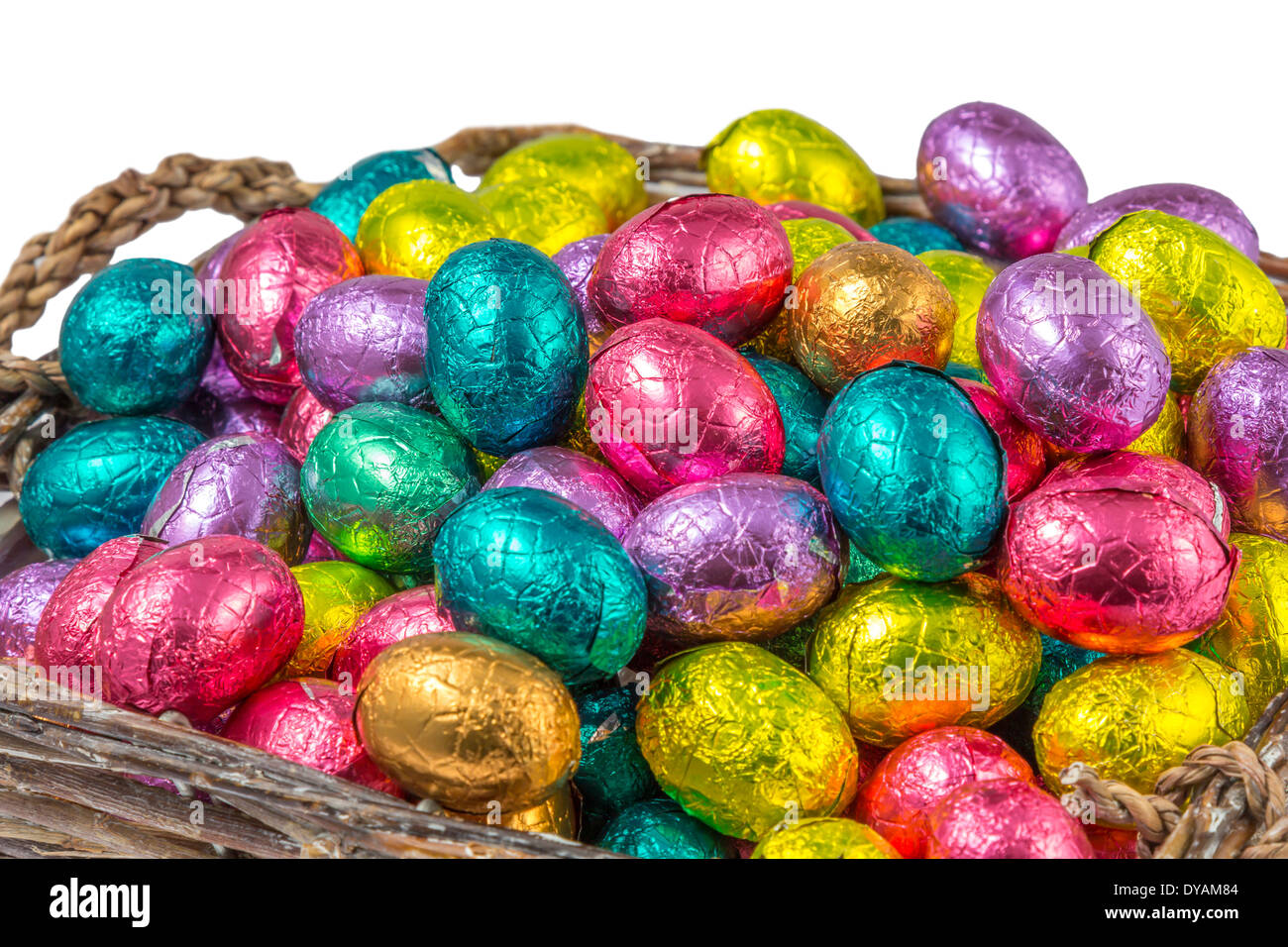 chocolate easter egg wrapped in aluminum foil isolated on white ...