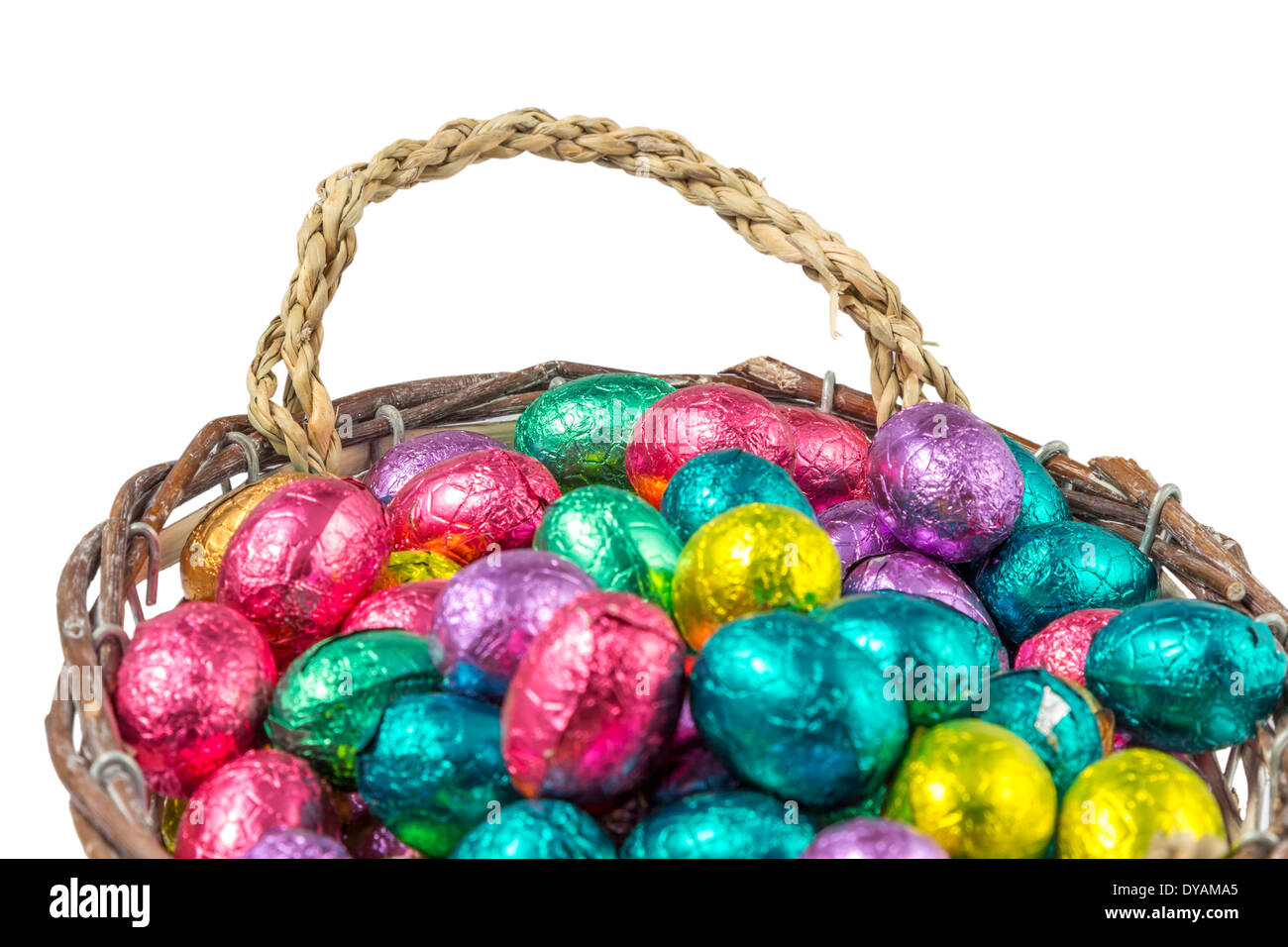 chocolate easter egg wrapped in aluminum foil isolated on white ...
