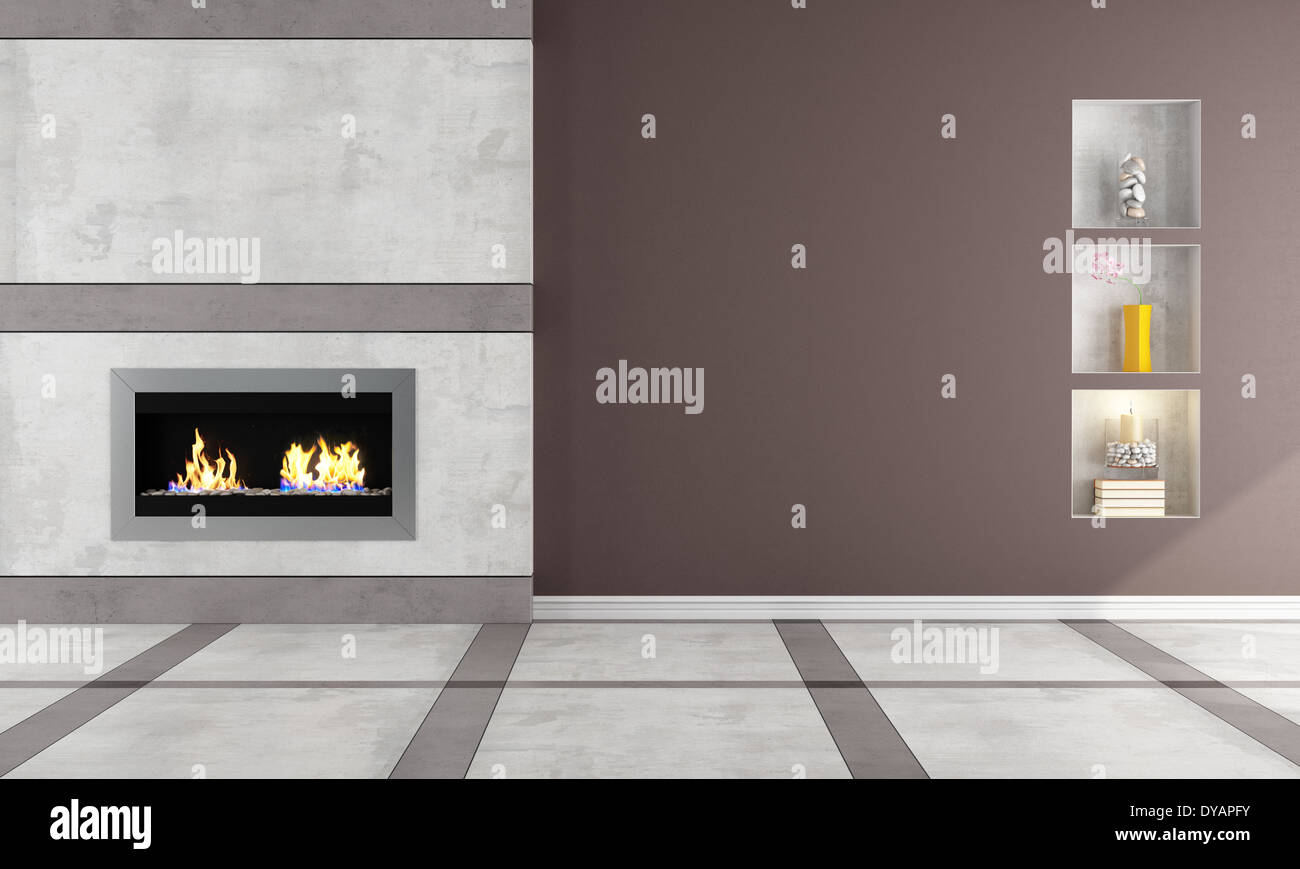 Contemporary gas fireplace in a classic room - rendering Stock Photo ...