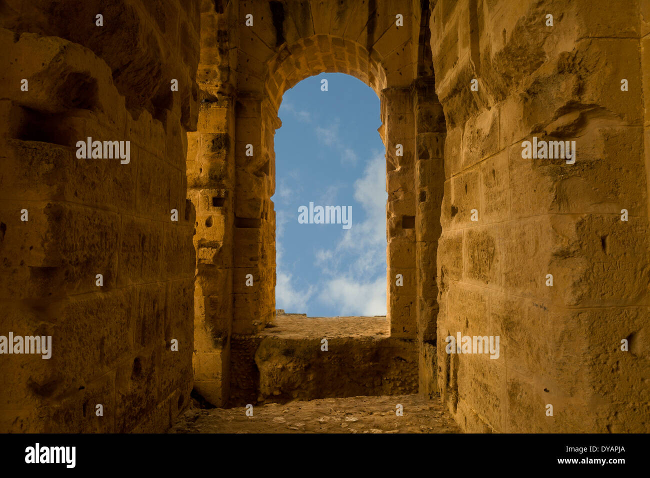 Inside of the Roman Amphitheatre in El Jem, Tunisia in North Africa ...