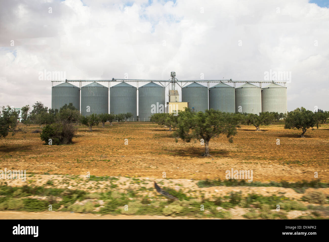 Circular storage tanks in Tunisia Stock Photo - Alamy