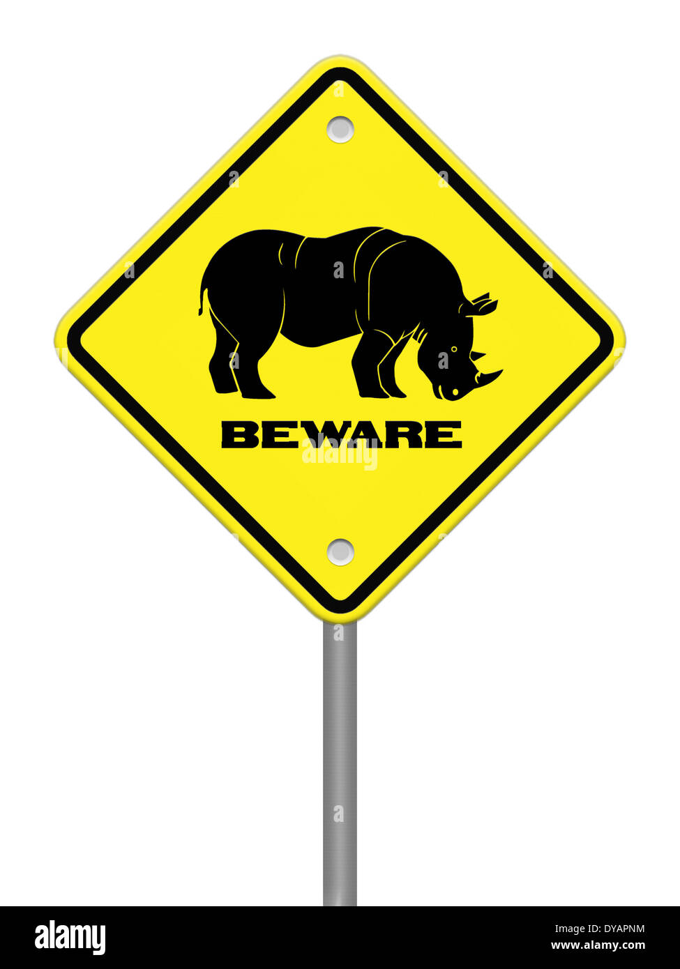Rhinoceros warning sign on the road Stock Photo - Alamy