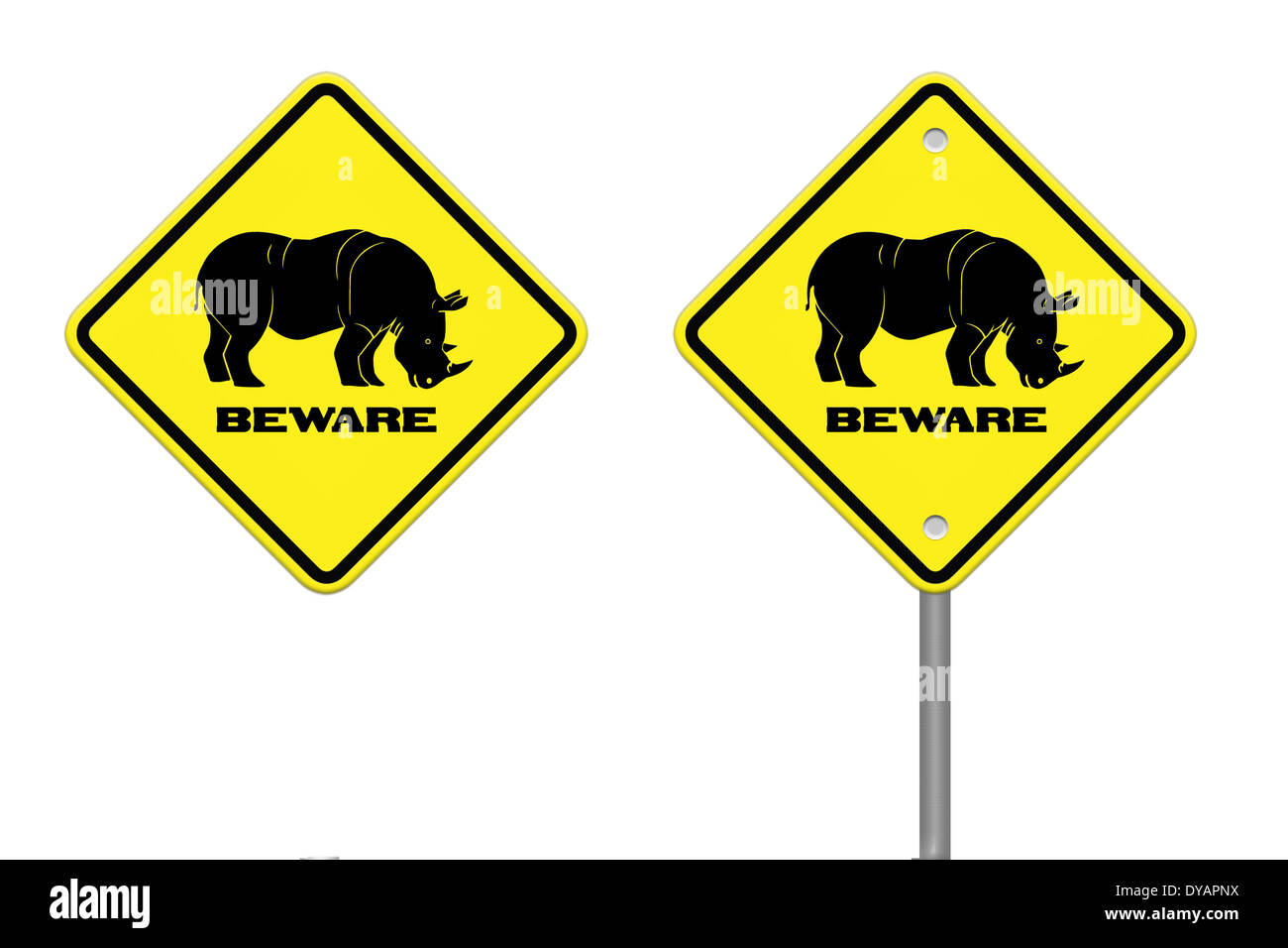Rhinoceros warning sign on the road Stock Photo - Alamy
