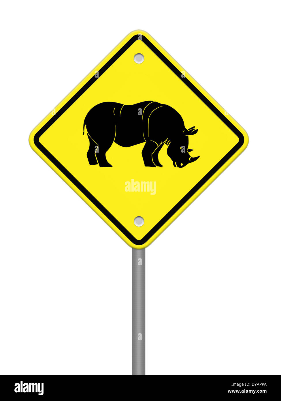 Rhinoceros warning sign on the road Stock Photo - Alamy