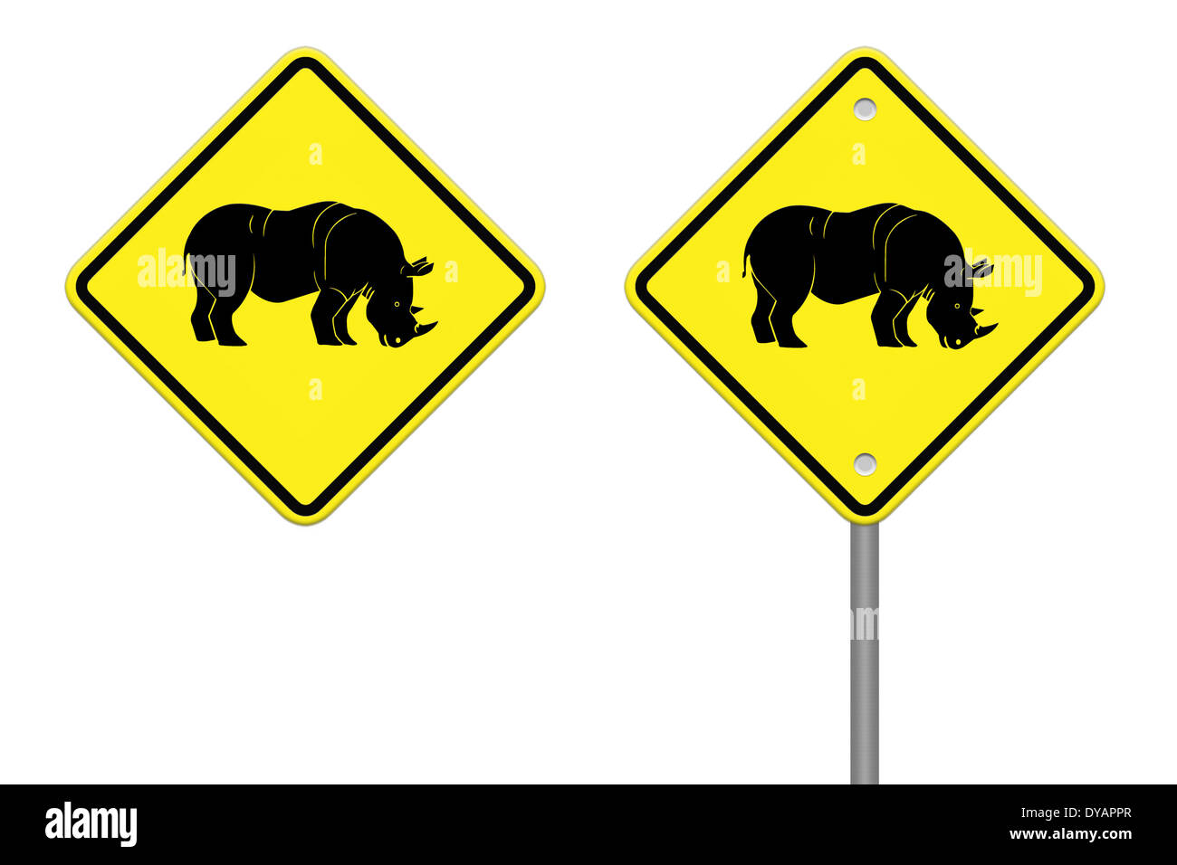 Rhinoceros warning sign on the road Stock Photo - Alamy