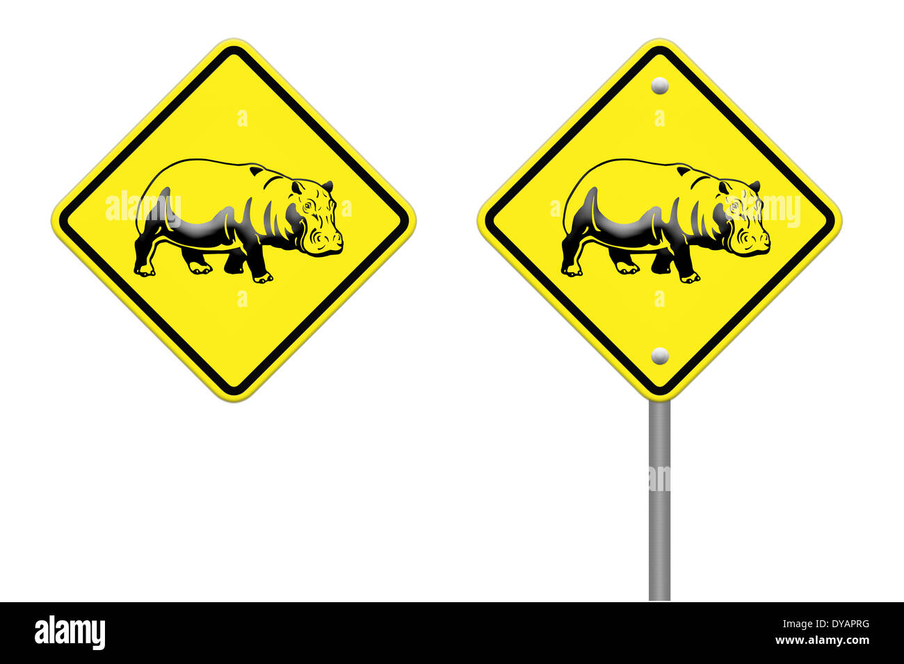 hippo warning sign on the road Stock Photo - Alamy