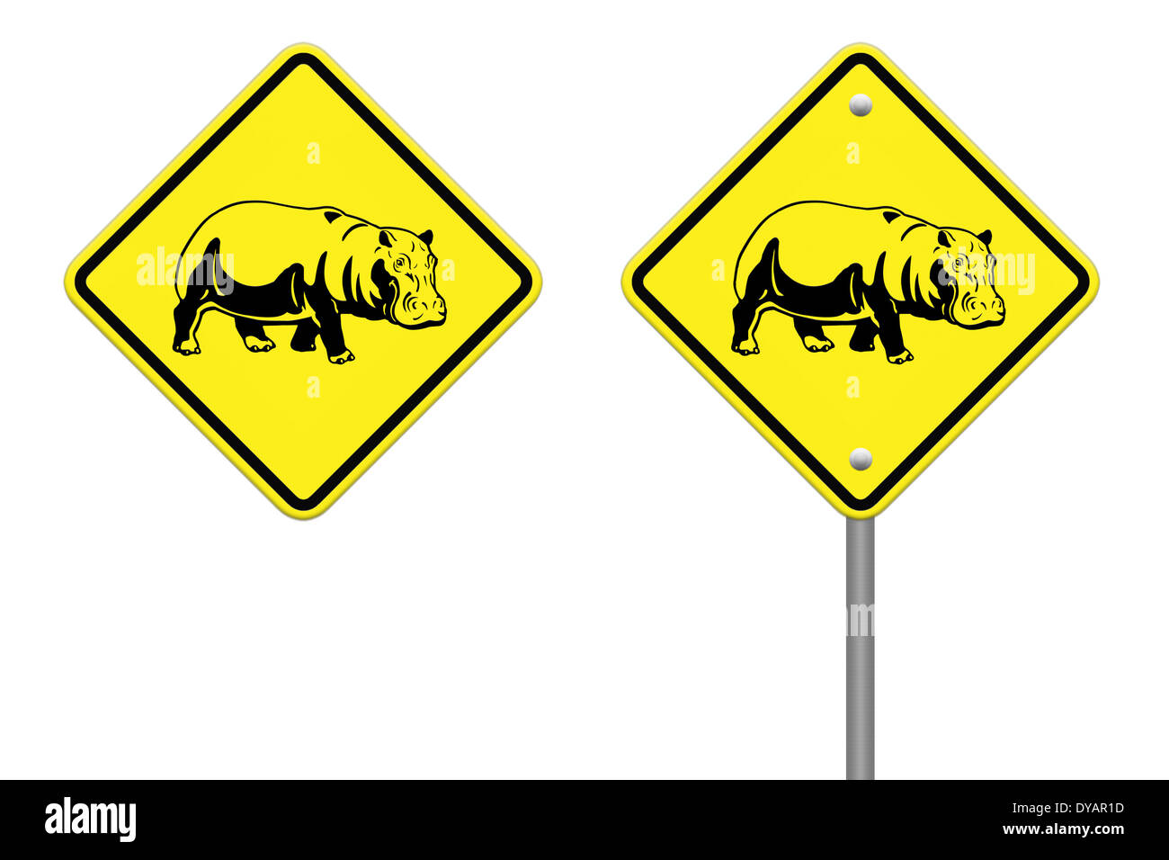 hippo warning sign on the road Stock Photo - Alamy