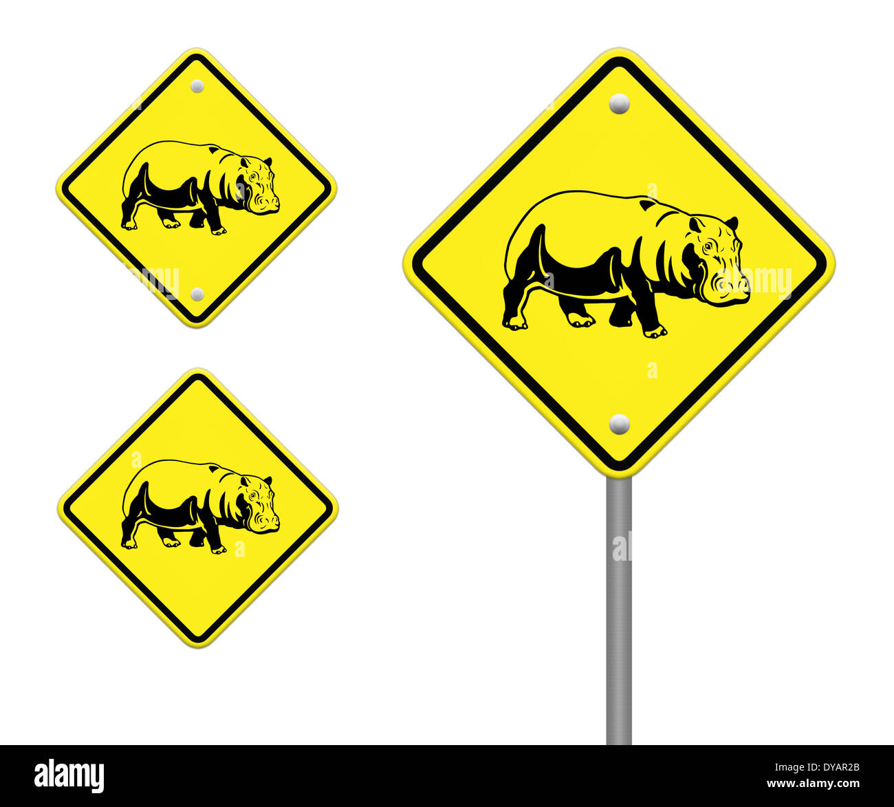 hippo warning sign on the road Stock Photo - Alamy