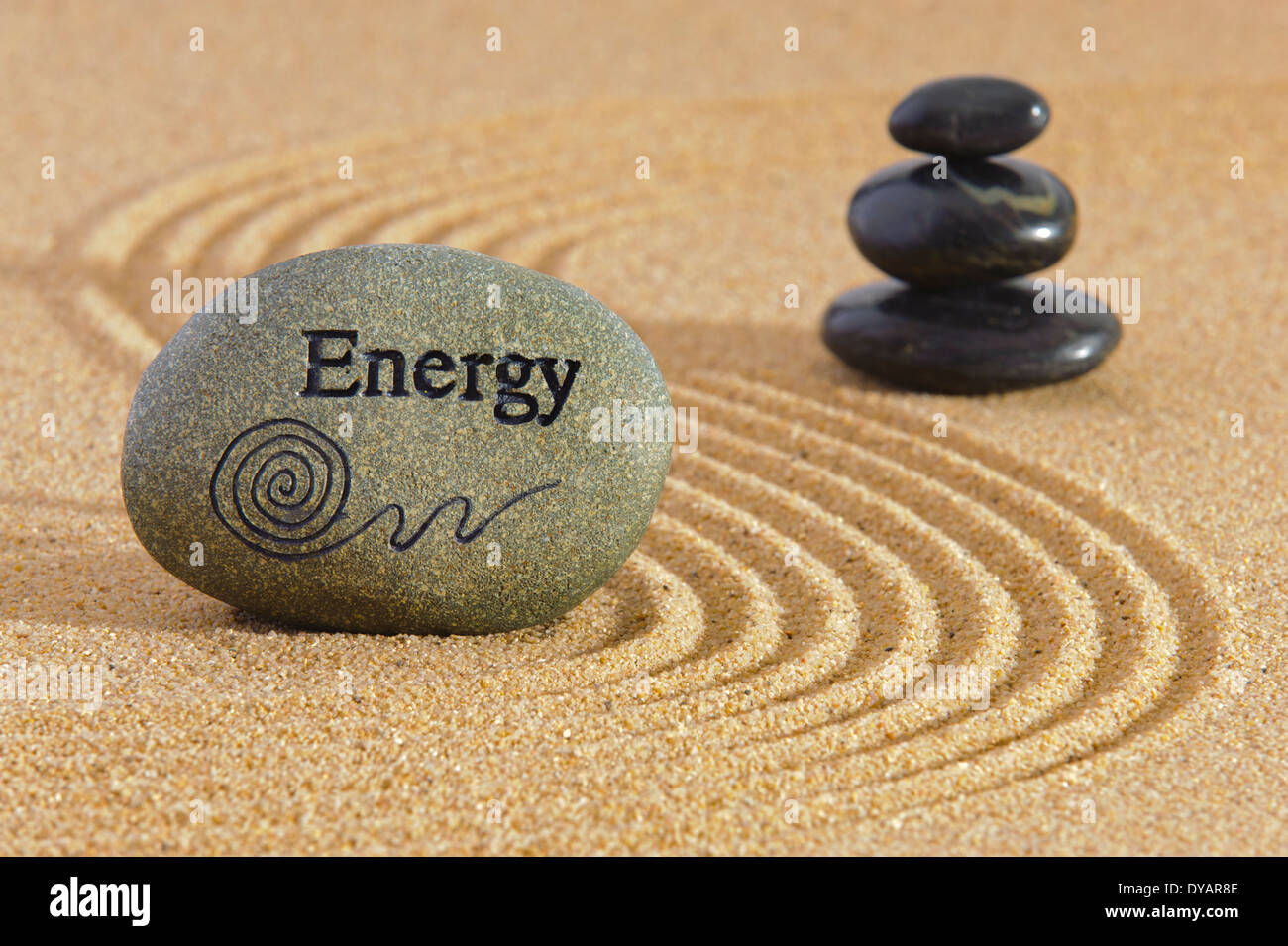 Japanese ZEN garden with stacked stones in sand Stock Photo - Alamy