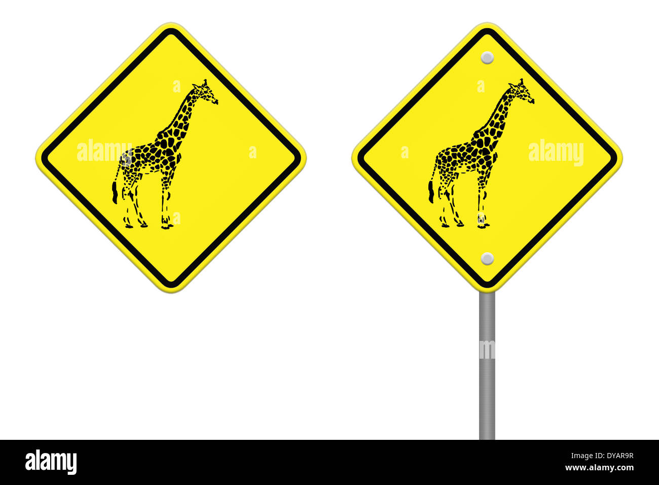 Giraffe warning sign on the road Stock Photo - Alamy