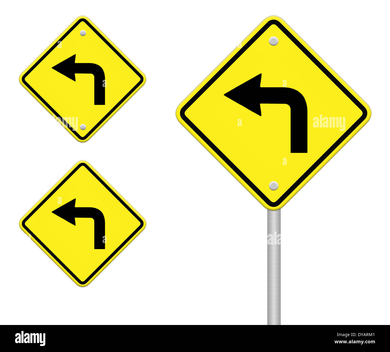 Turn left traffic sign on white background Stock Photo - Alamy