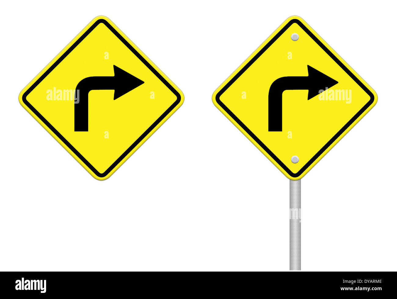 Turn right traffic sign on white background Stock Photo - Alamy