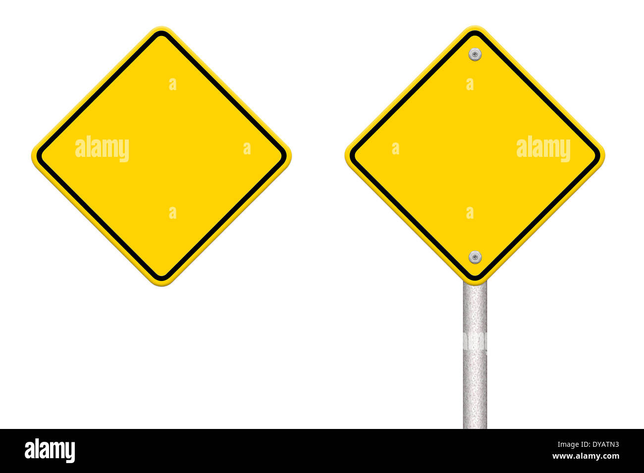 Blank yellow road sign on white background Stock Photo - Alamy