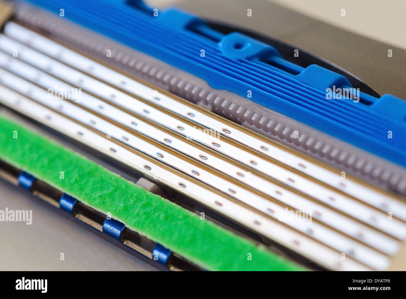 Sharp steel blades of new cartridge for safety disposable razor Stock ...