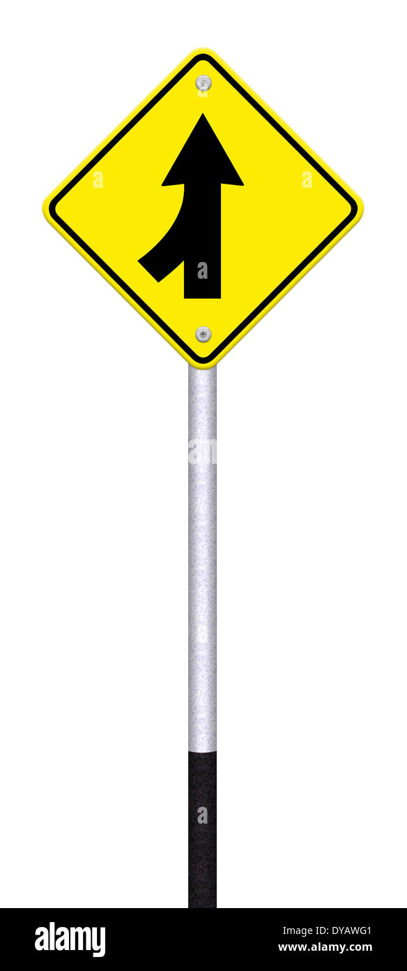 Road Merge Sign on white Stock Photo - Alamy
