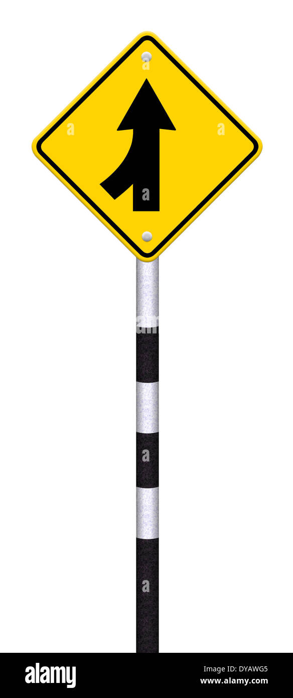 Road Merge Sign on white Stock Photo - Alamy