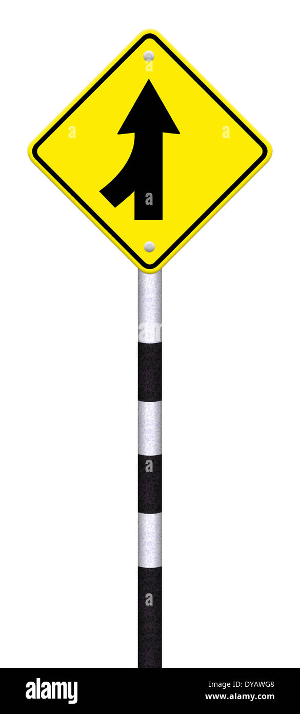 Road Merge Sign on white Stock Photo - Alamy