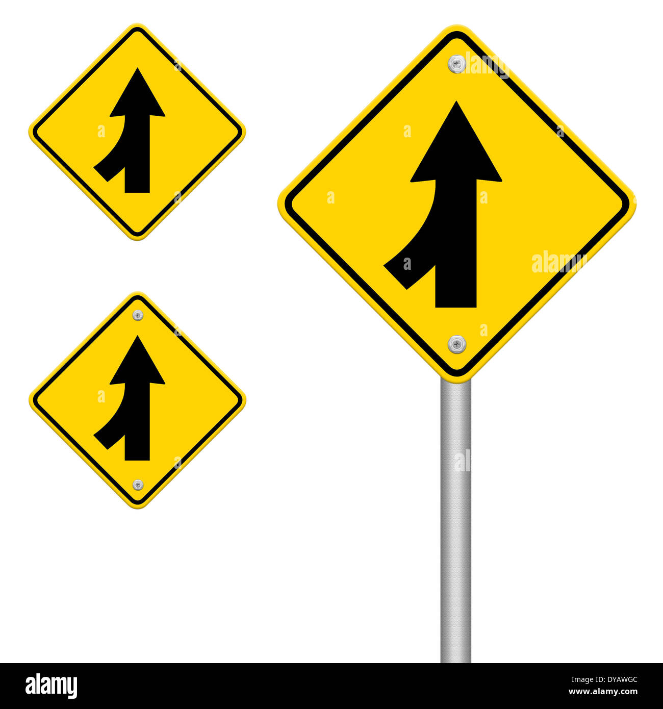 Road Merge Sign on white Stock Photo - Alamy