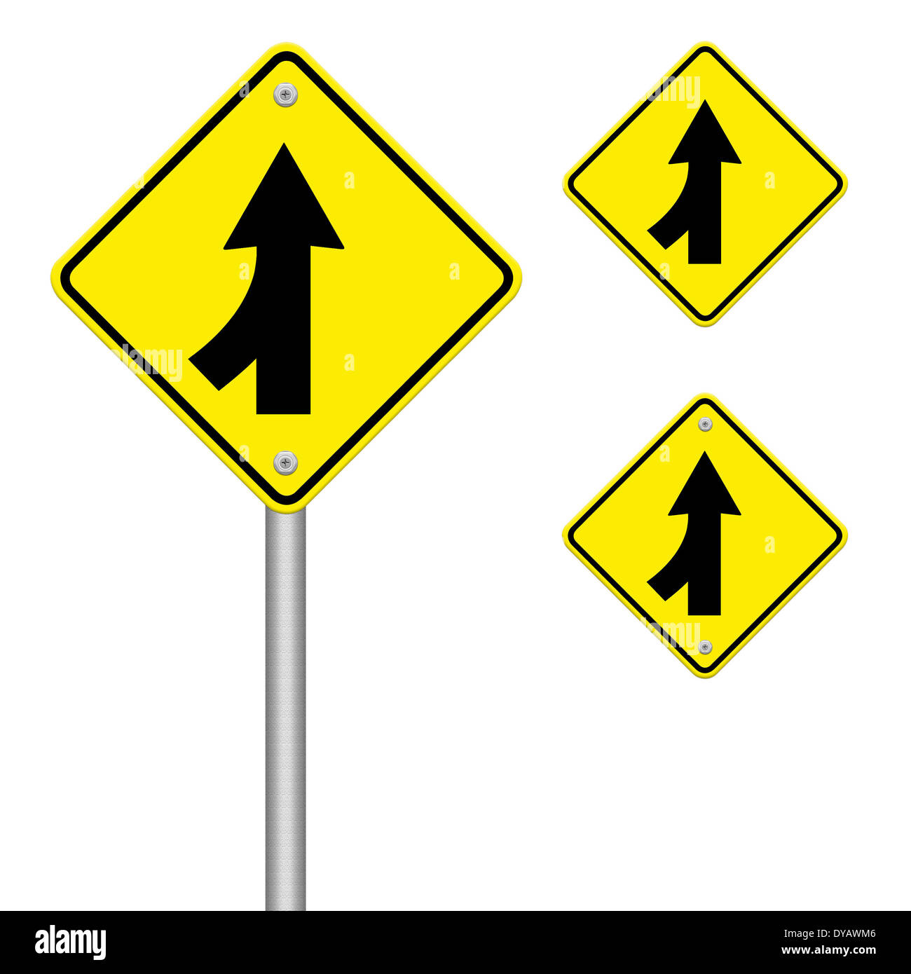 Road Merge Sign on white Stock Photo - Alamy