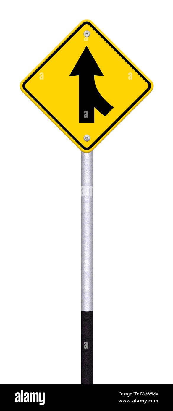 Road Merge Sign on white Stock Photo - Alamy
