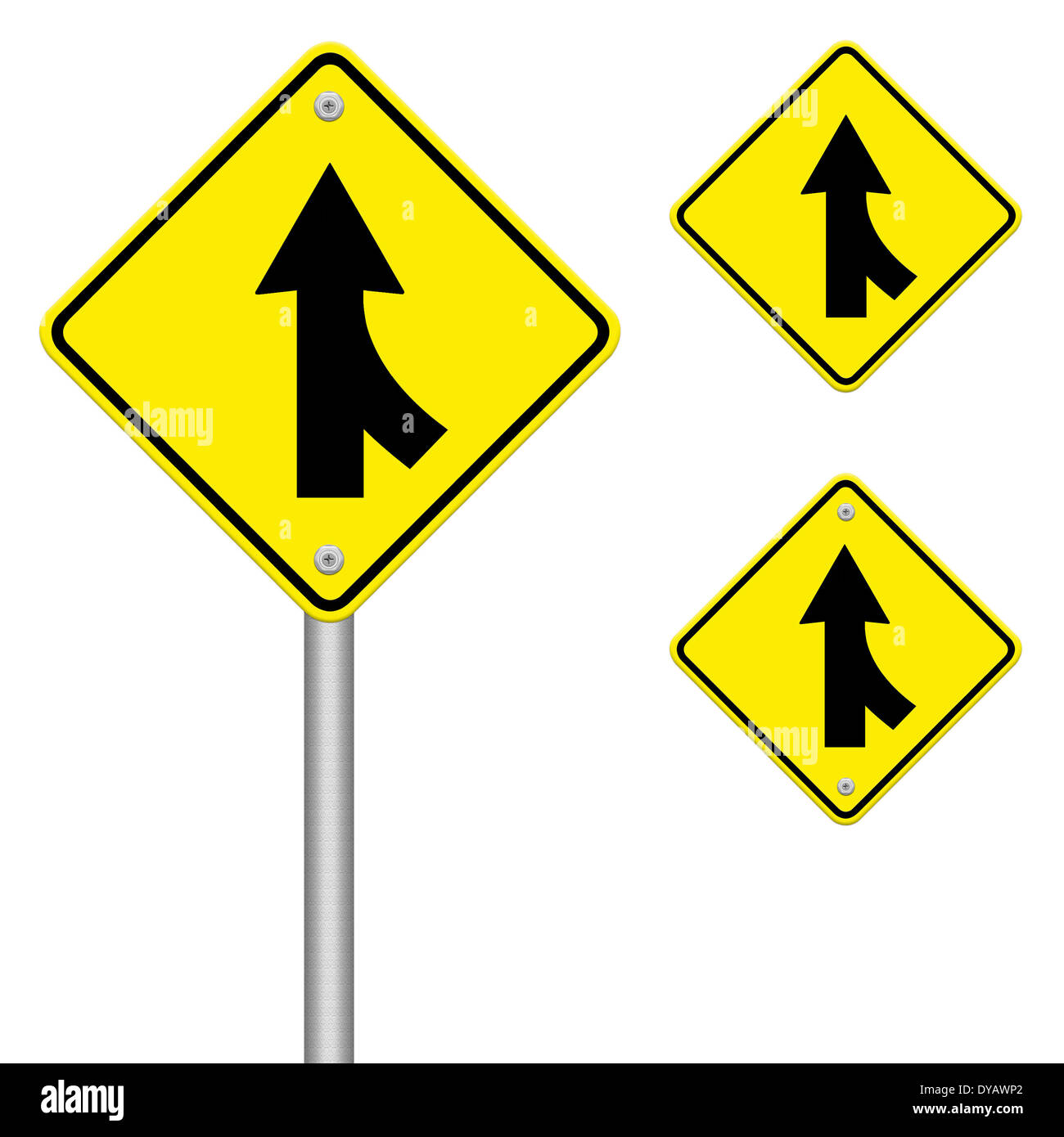 Road Merge Sign on white Stock Photo - Alamy