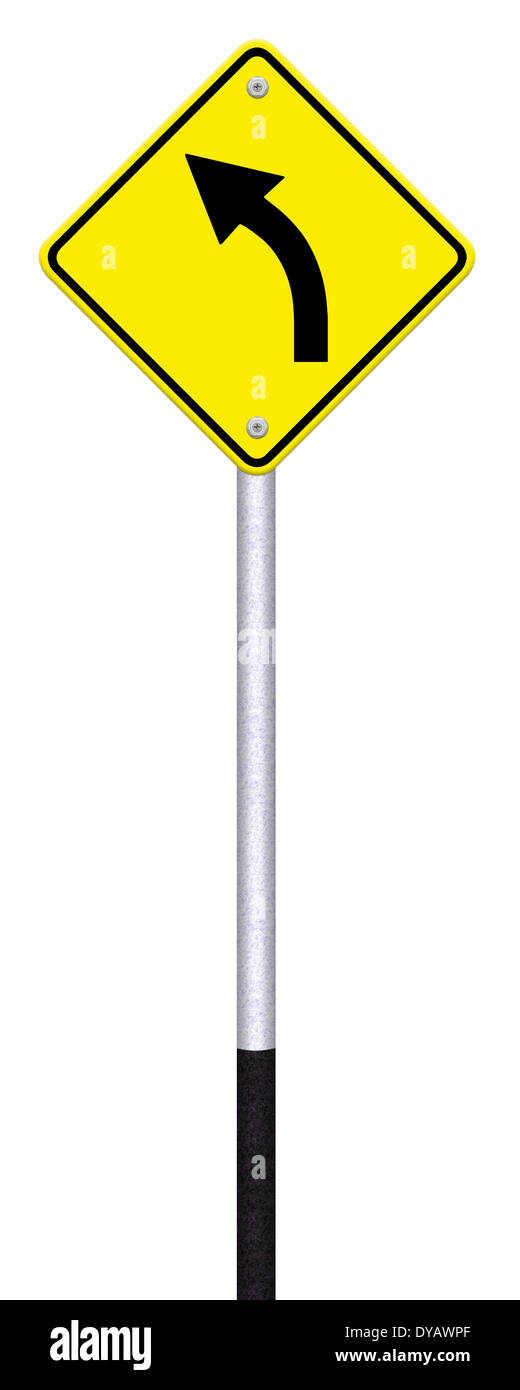 Road sign warning of dangerous left curve isolated on white background Stock Photo - Alamy