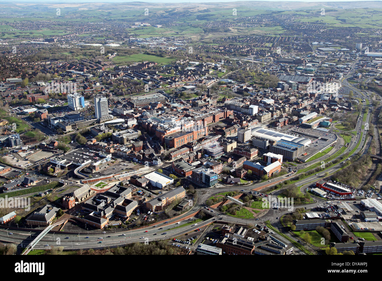 aerial view of the Oldham town skyline Stock Photo - Alamy