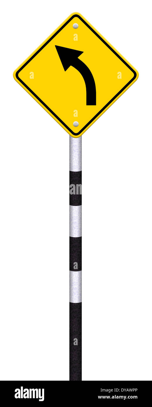 Road sign warning of dangerous left curve isolated on white background ...