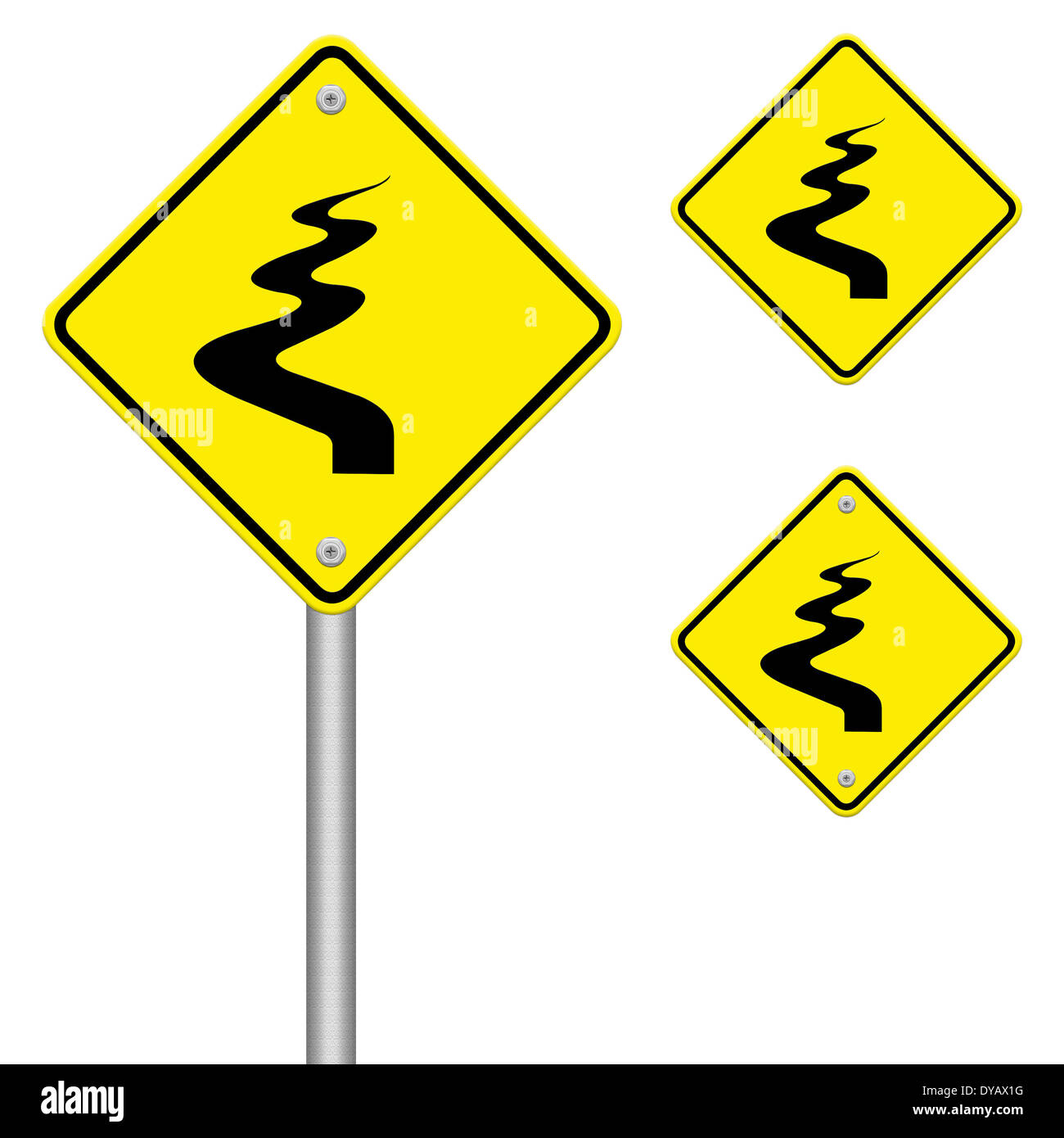 Winding road warning sign Cut Out Stock Images & Pictures - Alamy