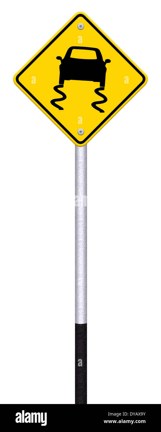 Yellow slippery road sign, isolated on white background Stock Photo - Alamy