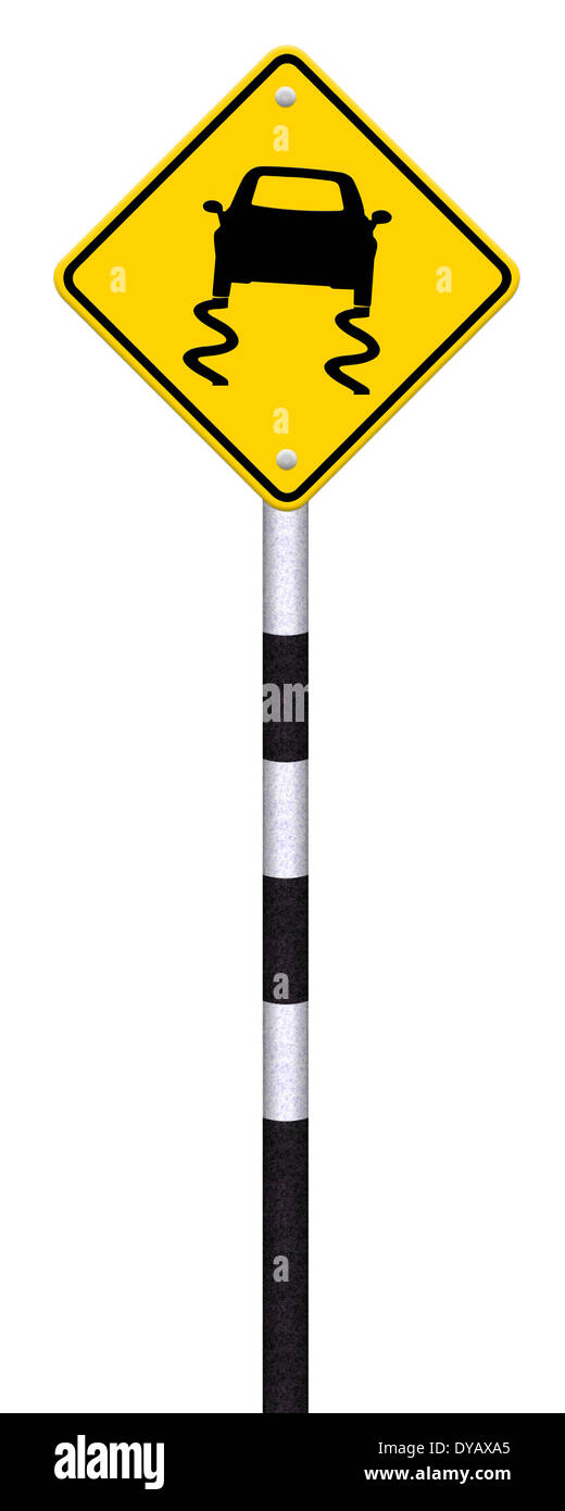 Yellow slippery road sign, isolated on white background Stock Photo - Alamy