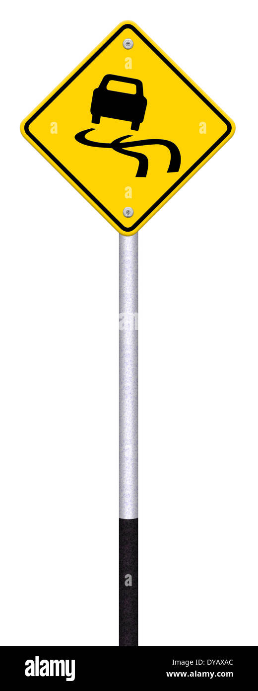 Yellow slippery road sign, isolated on white background Stock Photo - Alamy