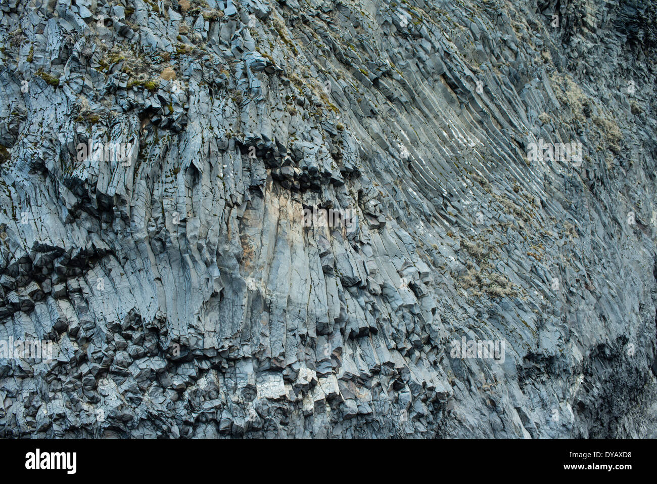 Basaltic lava flow solidified forming columns in the beaches of Vik ...