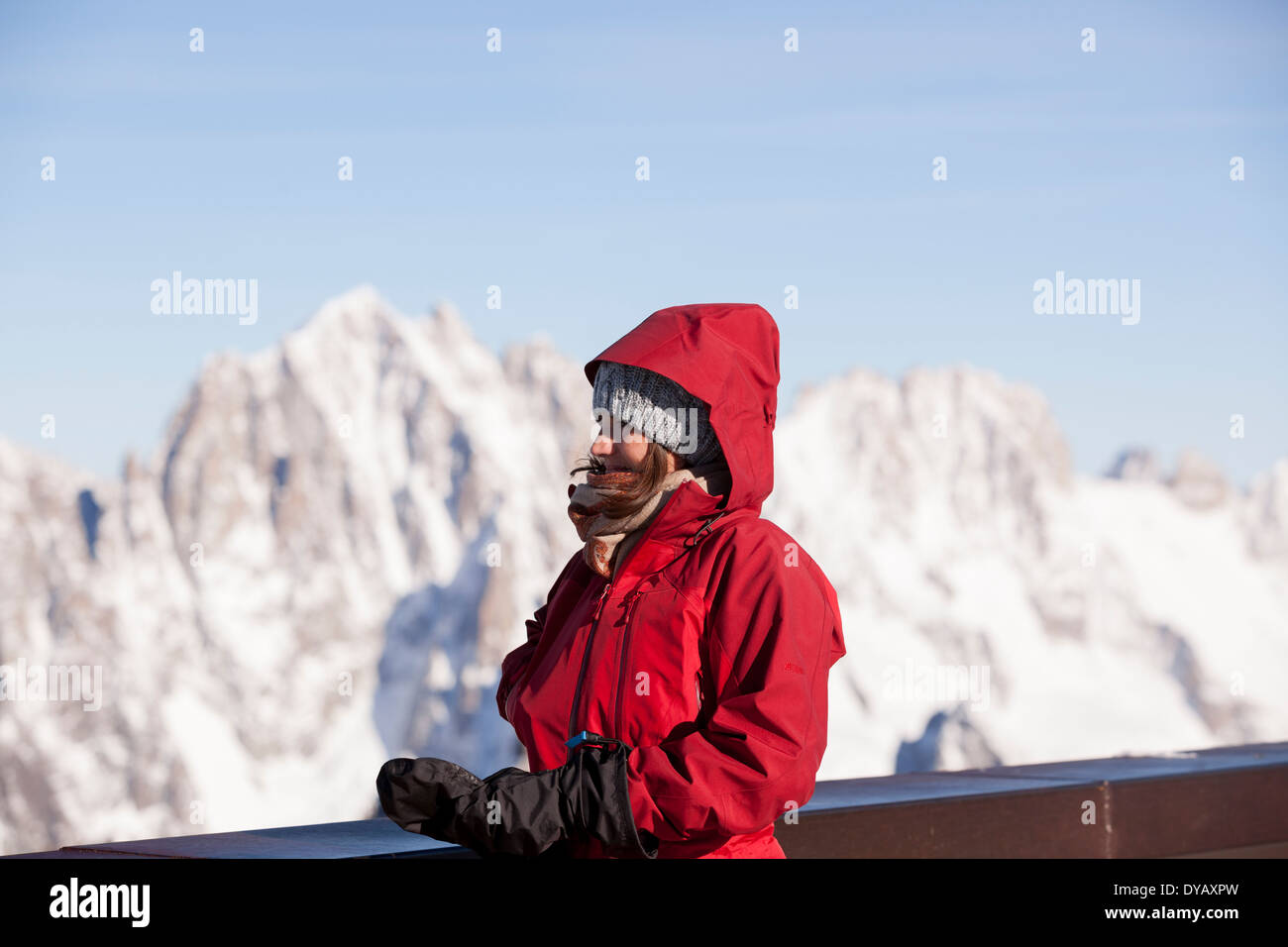A tourist visits the lookout point building on the Aiguille Du Midi ...