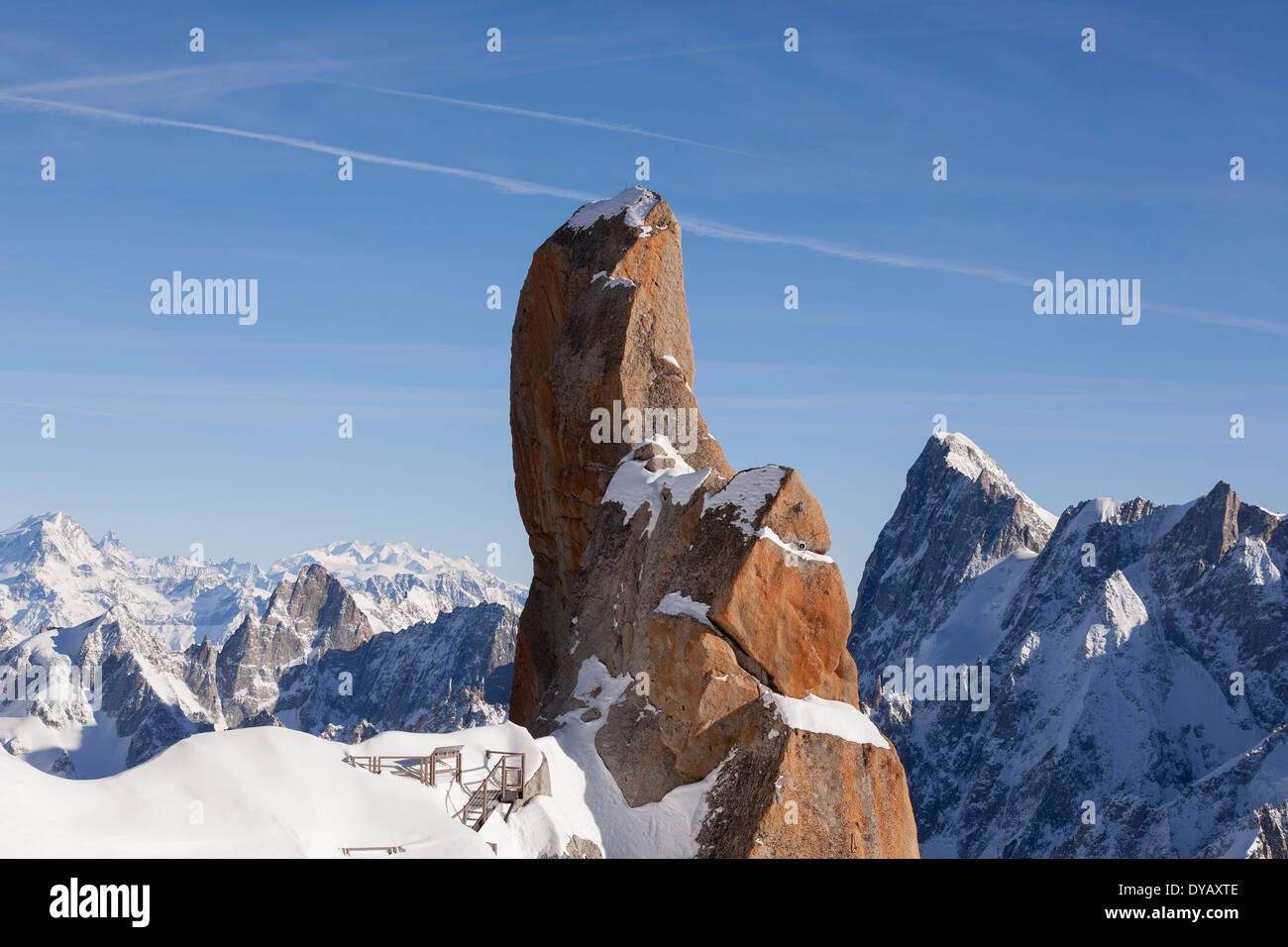 The view of mountains and snow from the Aiguille Du Midi (3842m ...