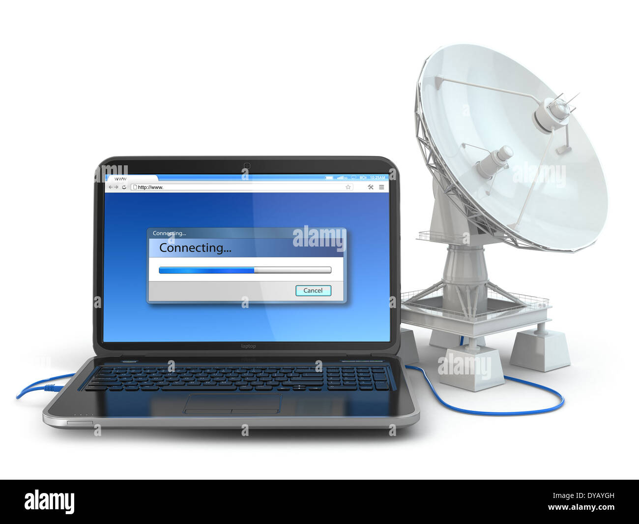 Wireless internet concept. Laptop and satellite dish. 3d Stock Photo ...