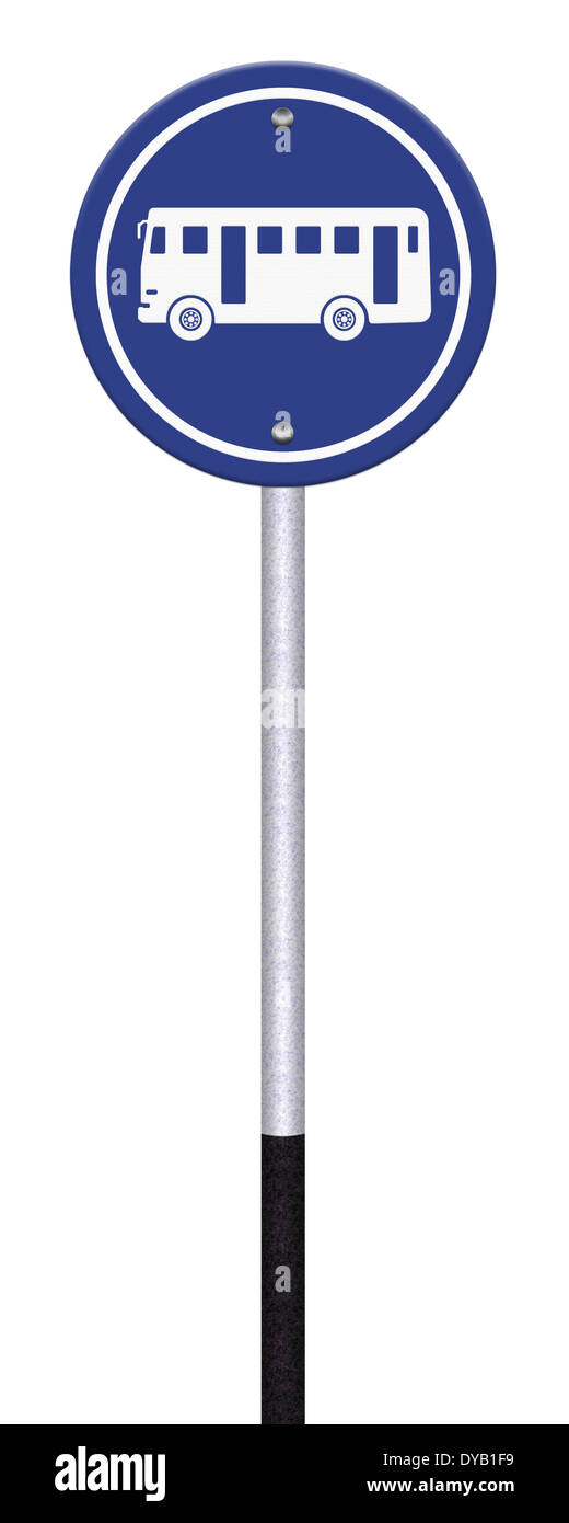 Bus Stop Sign on post pole, traffic road roadsign, blue isolated ...